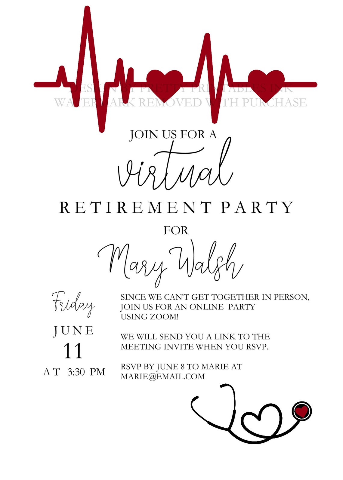 Nurse Retirement Invitation Printable Nurse Retirement Party | Etsy