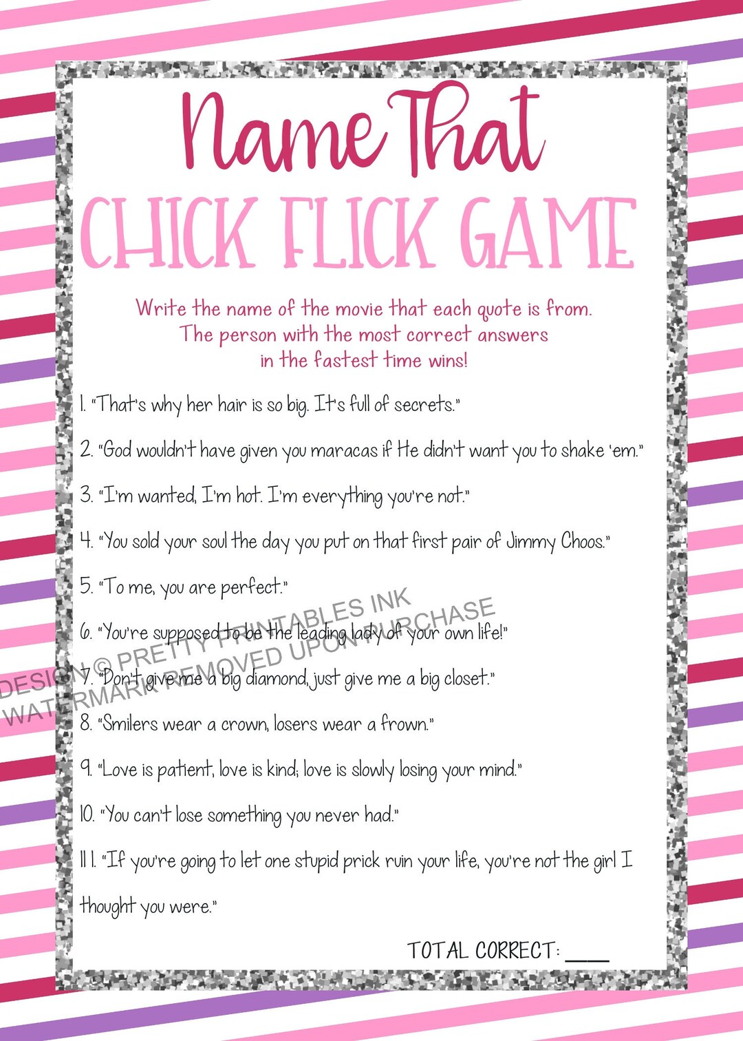 Instant Download Girls Night Game, Name That Chick Flick Game, Movie ...