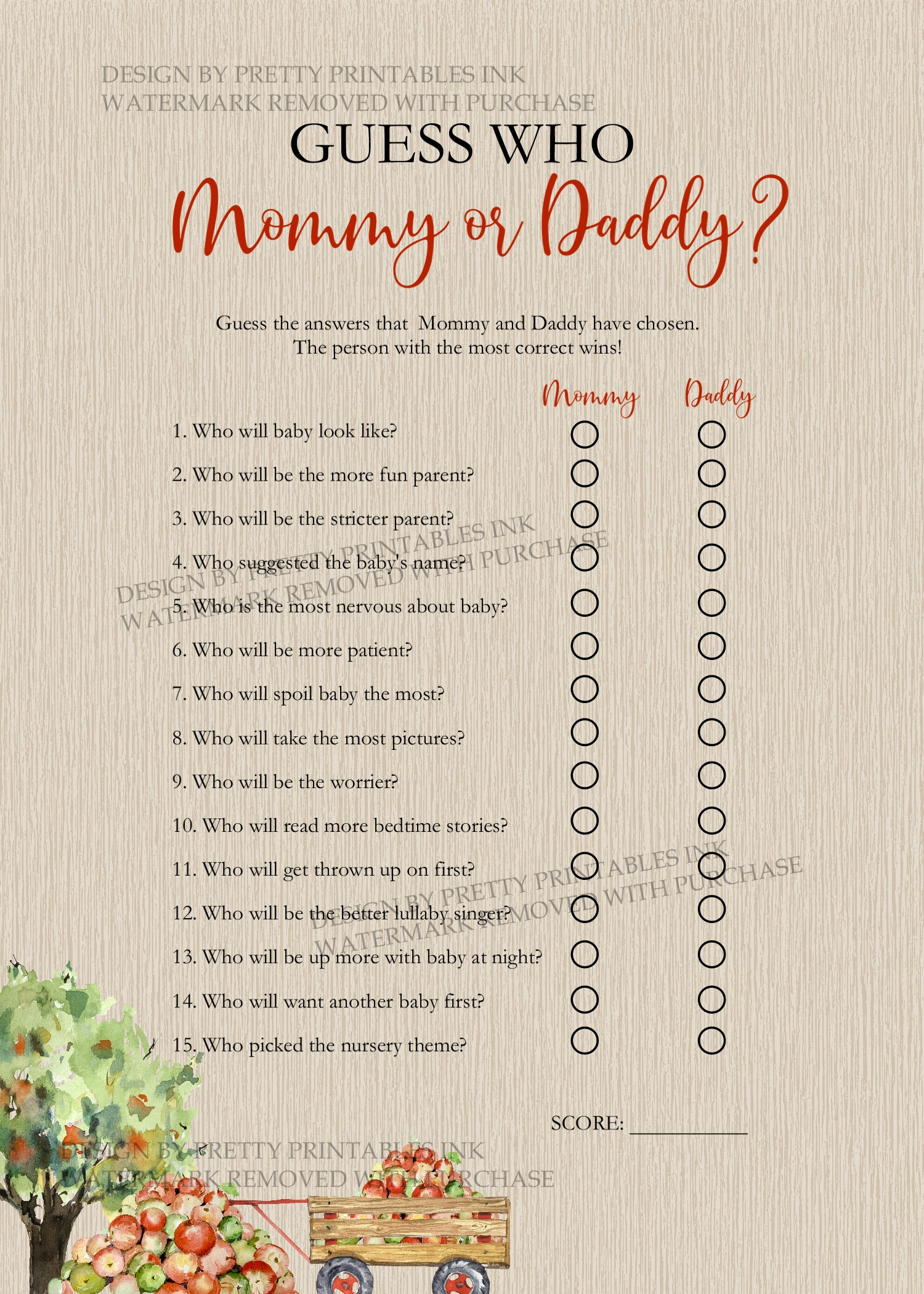 Guess Who Mommy or Daddy Baby Shower Game, Baby Shower Party Game, Fall ...