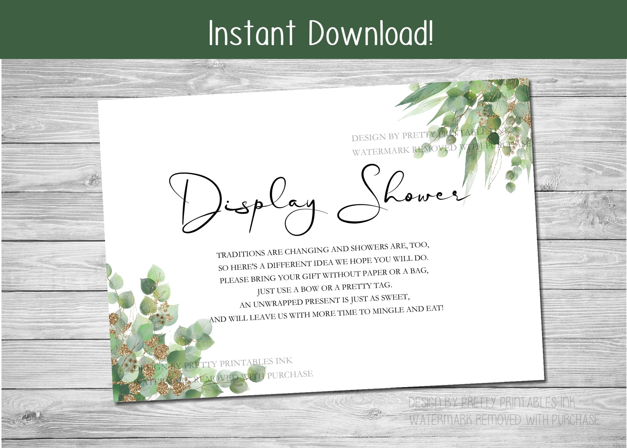 Printable Display Shower Card Greenery Display Shower Insert - Etsy
