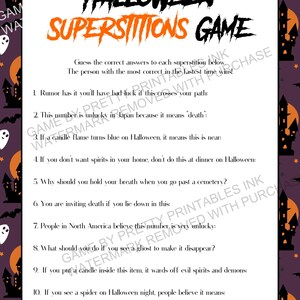 Halloween Superstitions Game, Adult Halloween Game, Halloween Trivia ...