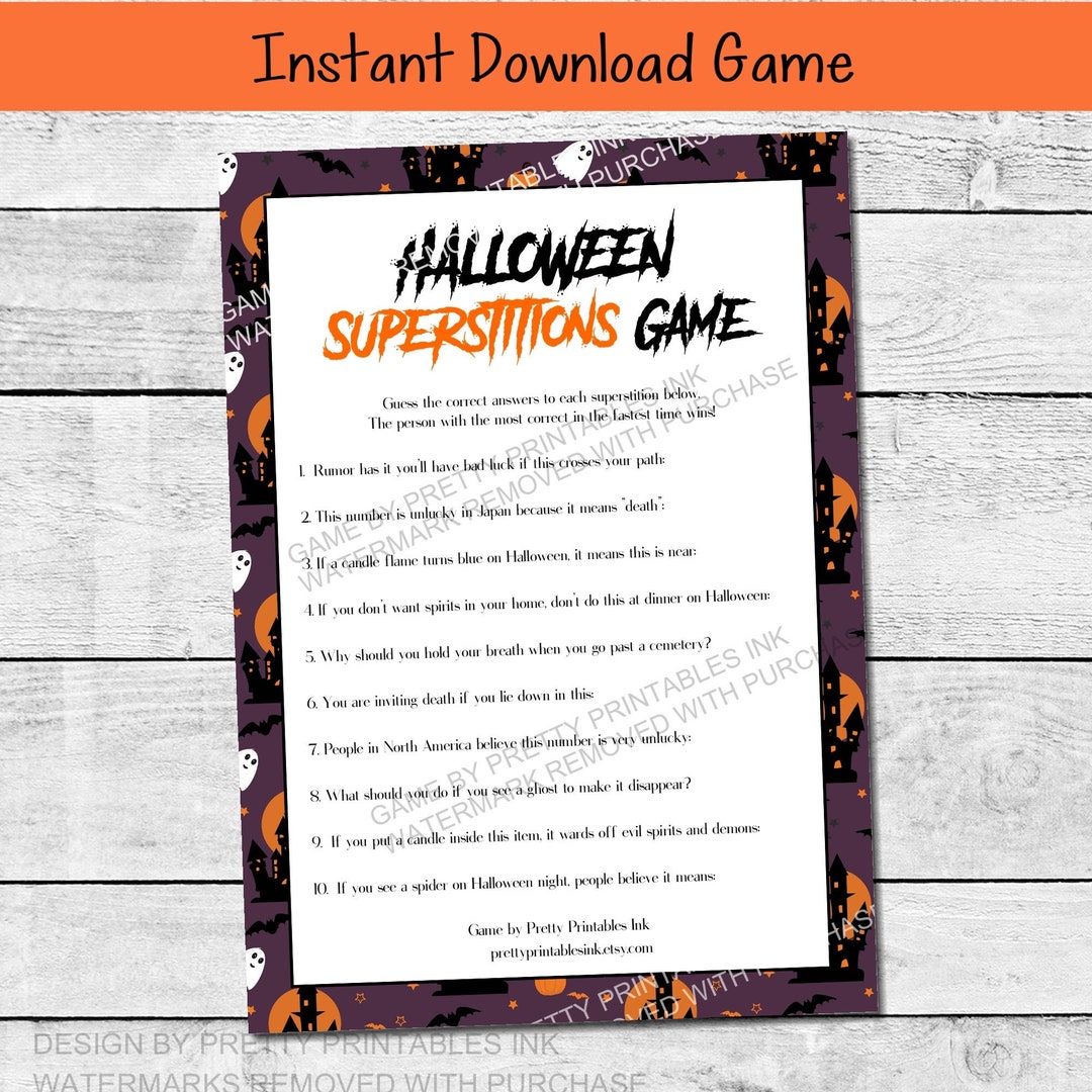 Halloween Superstitions Game, Adult Halloween Game, Halloween Trivia ...