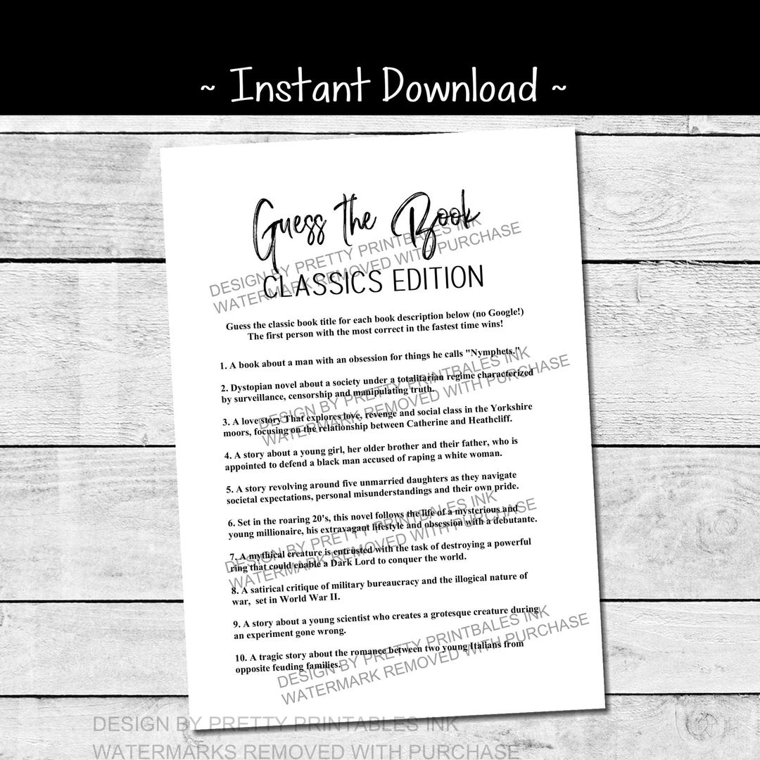 Book Club Game: Name That Book - Classic Edition (digital Download, PDF ...