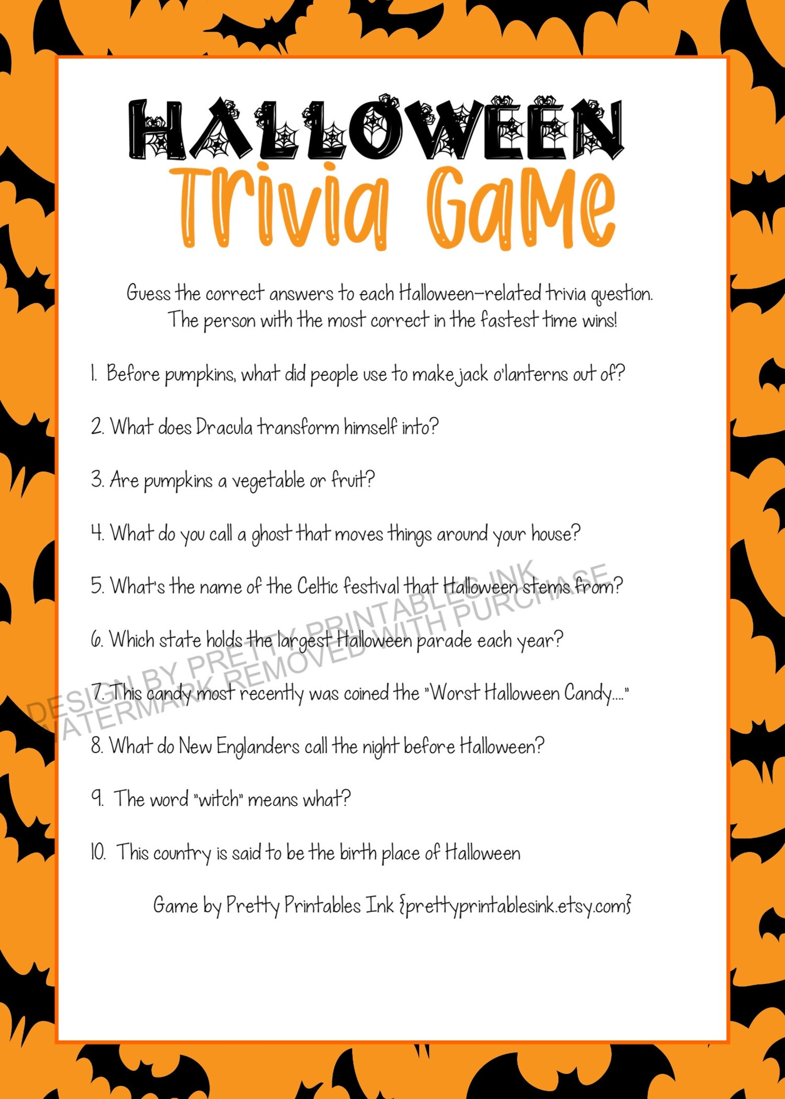 Printable Halloween Game Halloween Trivia Game Adult - Etsy Canada