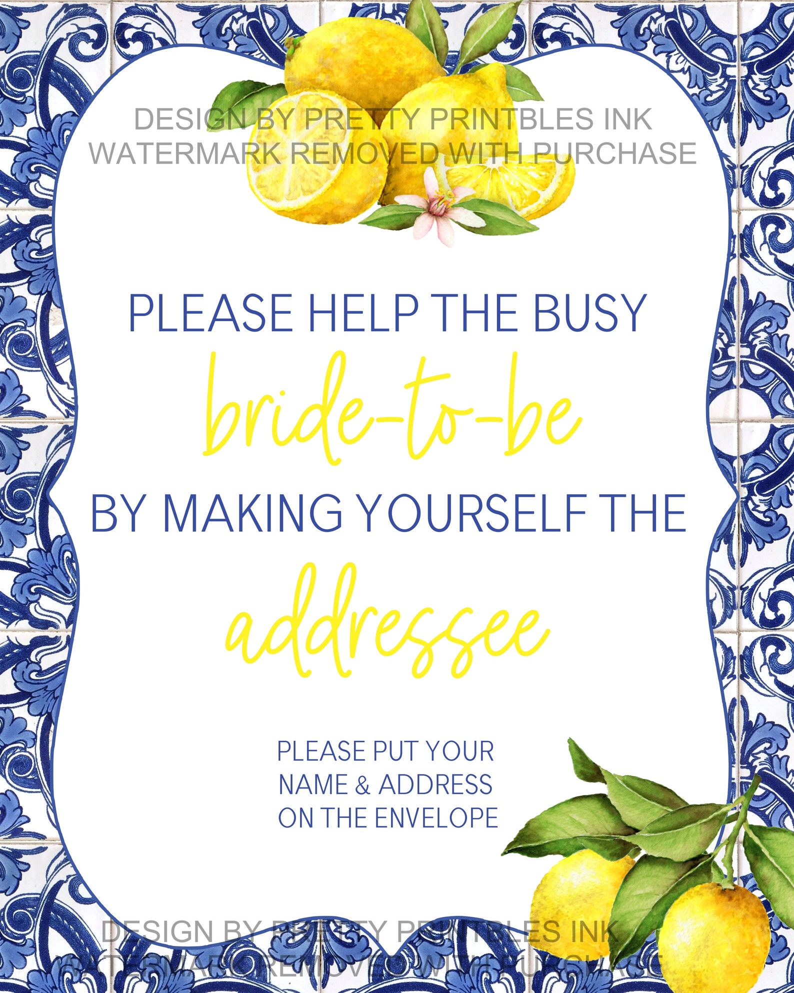 Bridal Shower Envelope Address Sign Printable Help the Bride - Etsy