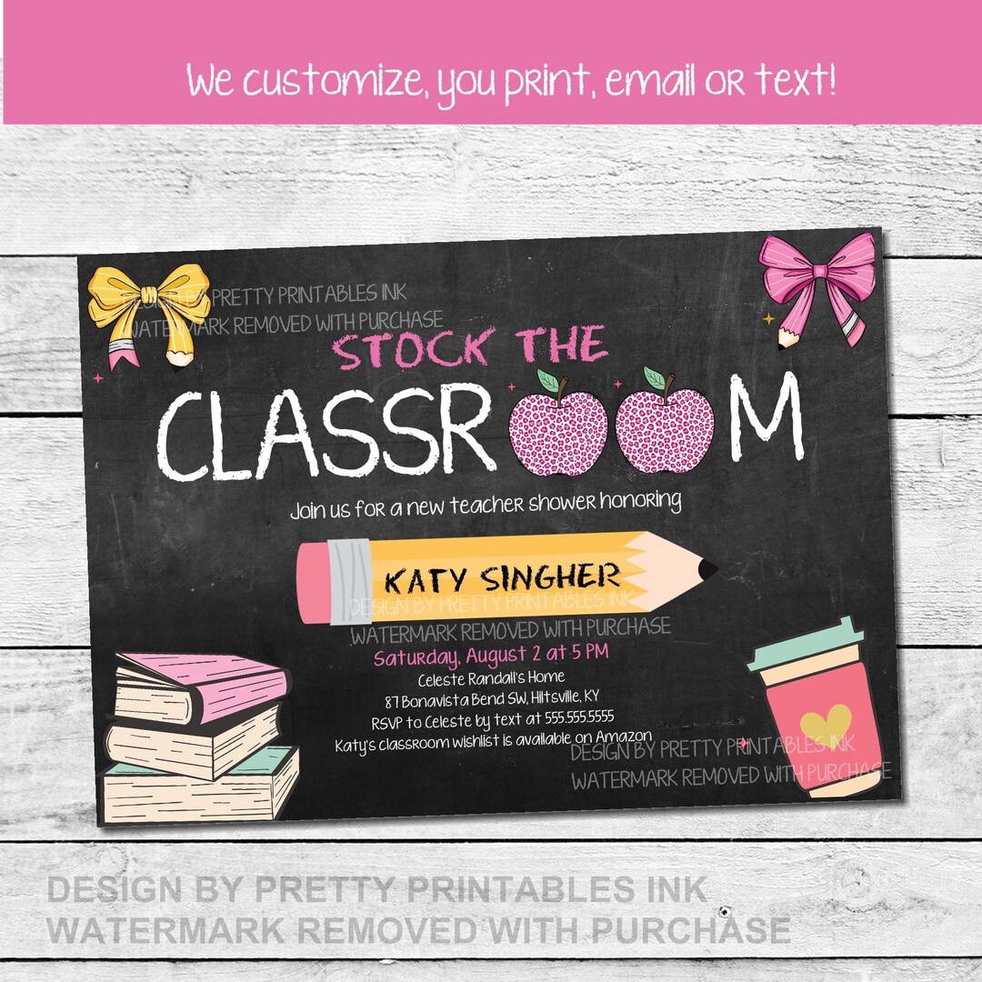 New Teacher Shower Invitation: Chalkboard and Bows (PDF, JPEG) - Etsy