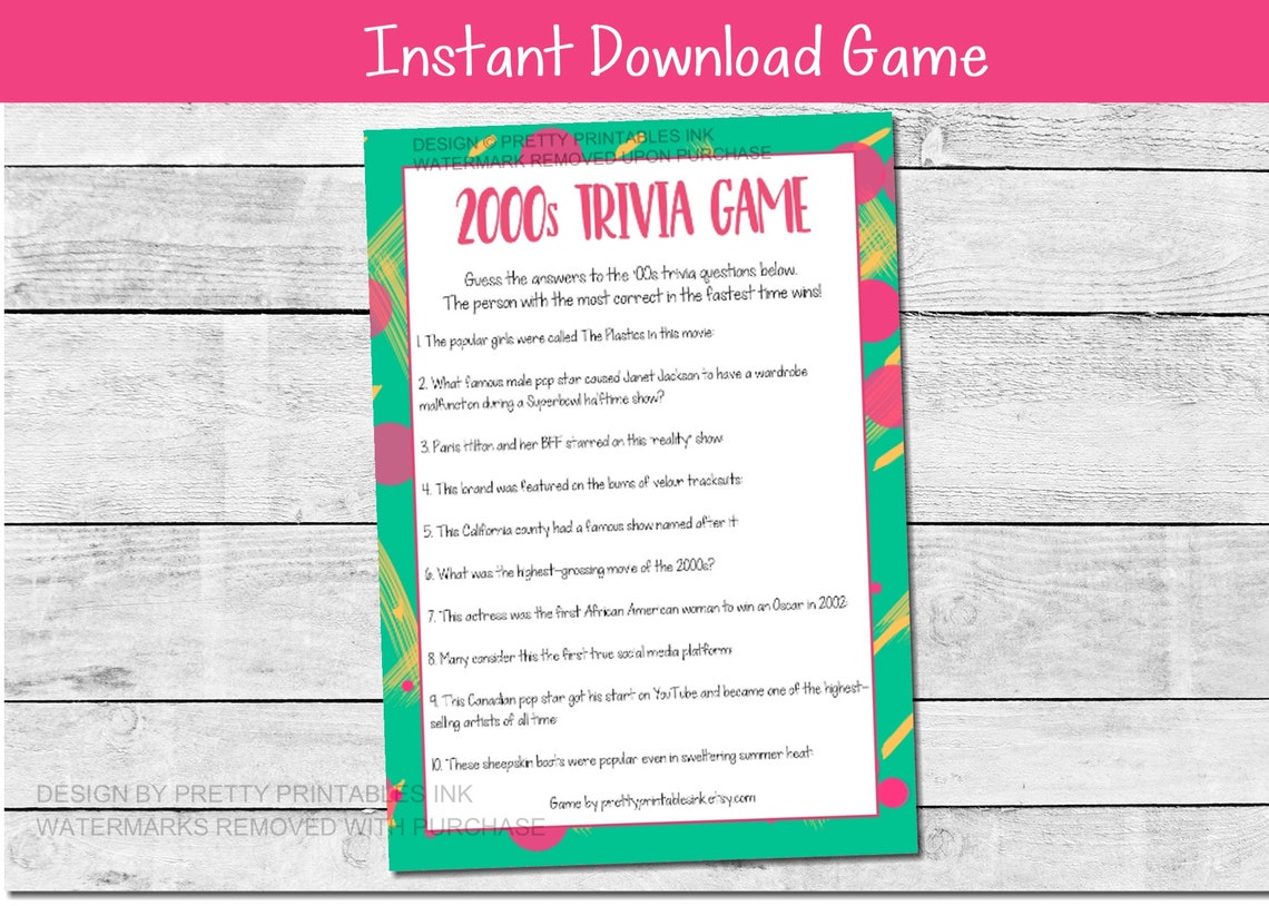 2000s Trivia Game Printable Girls Night Game 30th Birthday | Etsy