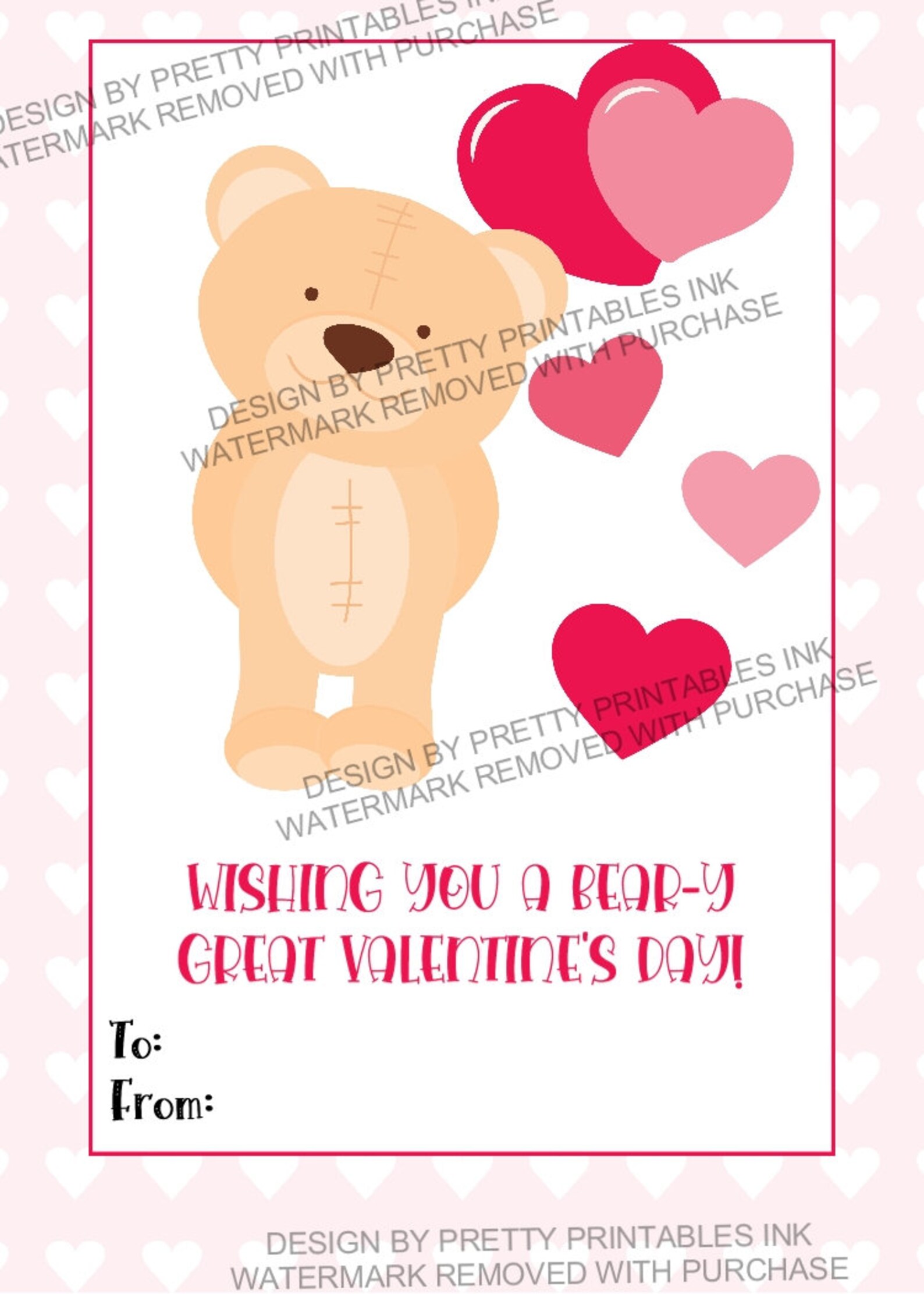 Teddy Bear Valentines Cards Printable, Kids Valentines Cards, Classroom ...