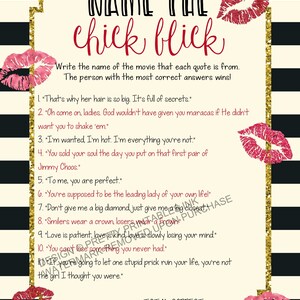 Chick Flick Game Instant Download, Girls Night Game, Name the Movie ...