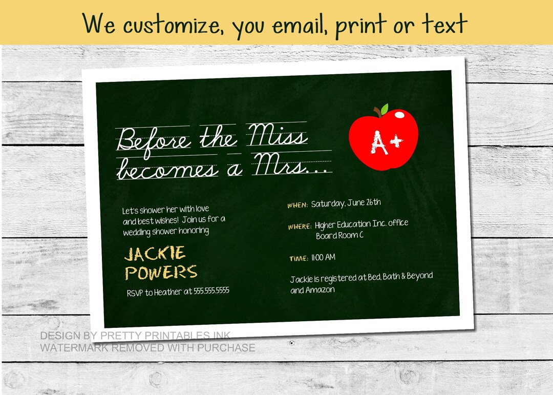 Teacher Bridal Shower Invitation / Classroom Shower Invitation/ Apple ...