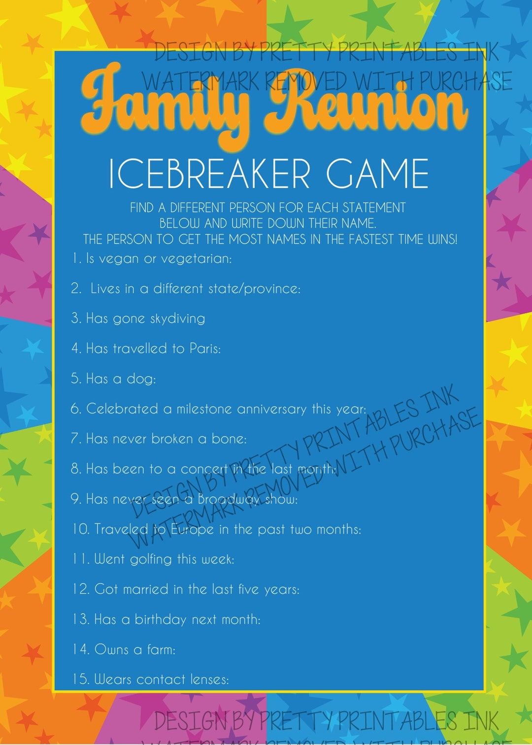 Family Reunion Game, Family Reunion Icebreaker Game, Find Someone Who ...