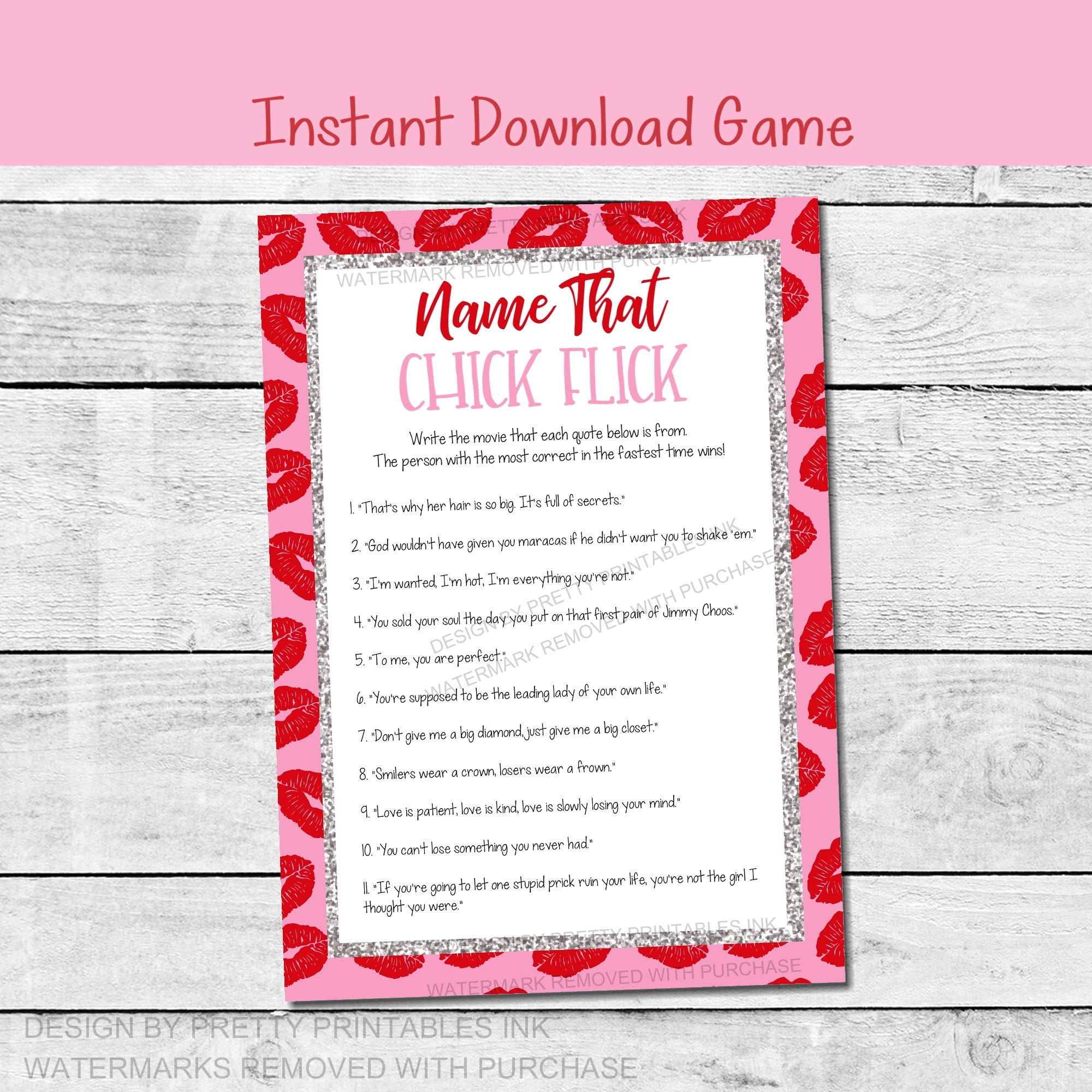 Name That Chick Flick Game: Girls Night in (PDF) - Etsy