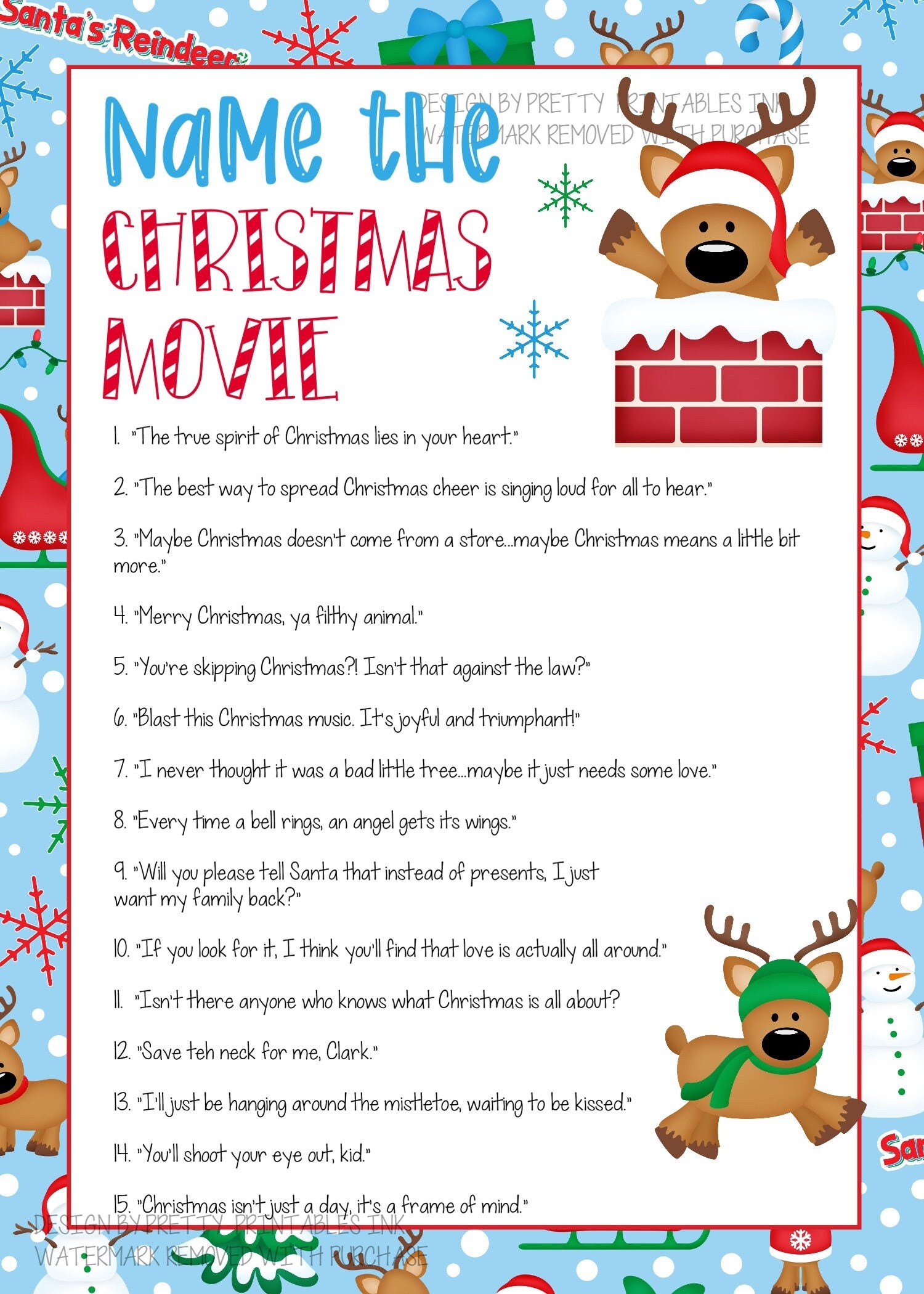Christmas Movie Game Instant Download, Christmas Movie Quotes Game ...