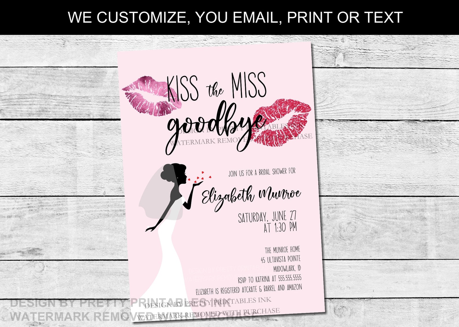 Kiss the Miss Goodbye Invitation, Kiss the Miss Invite for Bridal ...