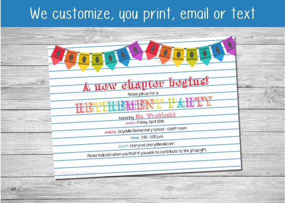Printable teacher retirement party invitation, virtual teacher ...