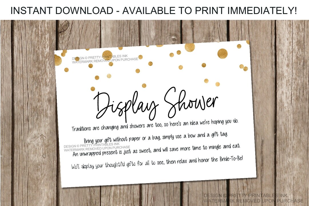 Display Shower Insert, Display Shower Card, Display Bridal Shower ...