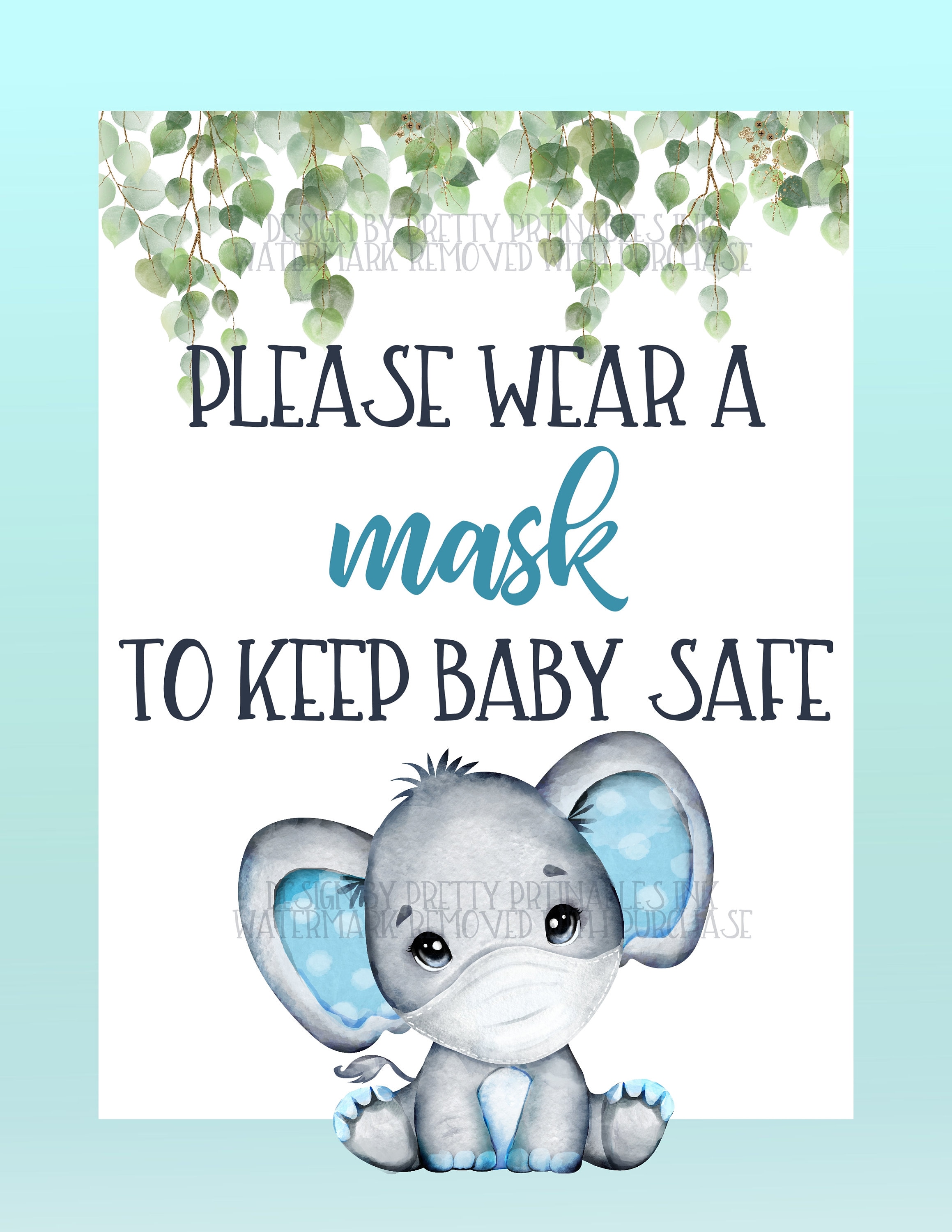 Baby Mask Sign Printable Please Wear a Mask Sign Elephant | Etsy