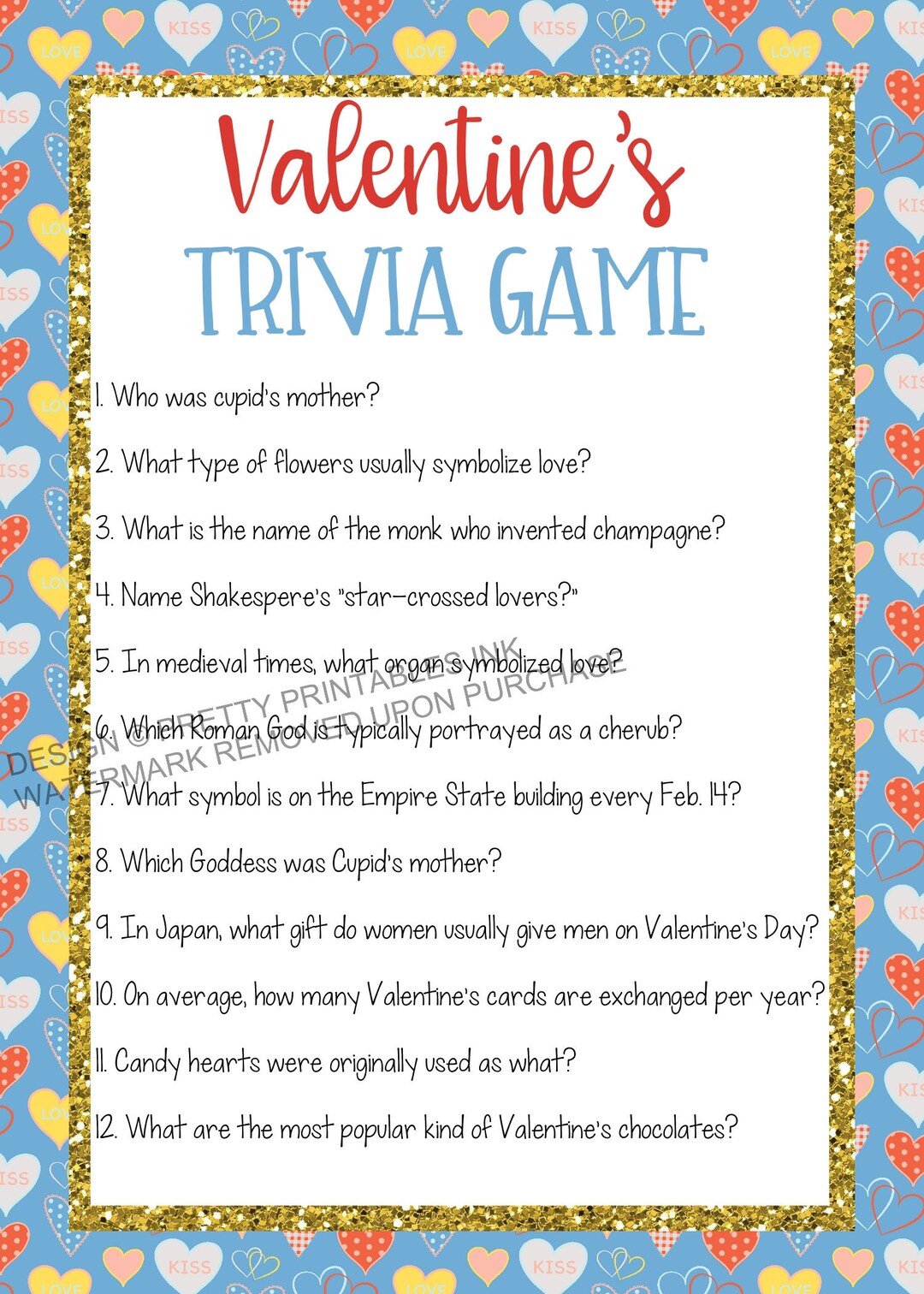 Printable Valentine's Day Game, Valentines Trivia Game, Galentine's ...