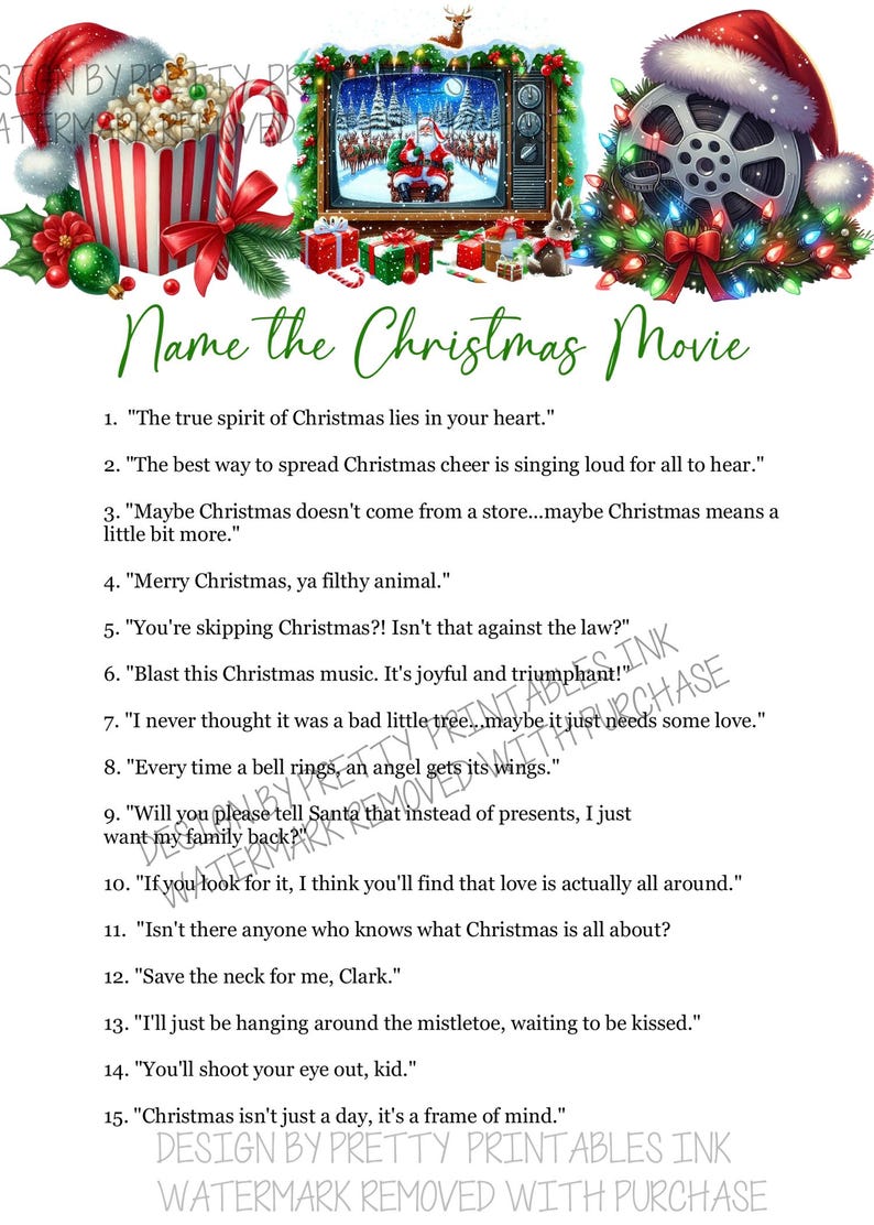 Christmas Movie Game Printable | Name the Christmas Movie Quote Game ...