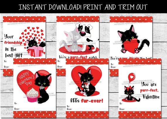Cat Valentine Cards Printable | Kids Valentines Cards | Classroom ...