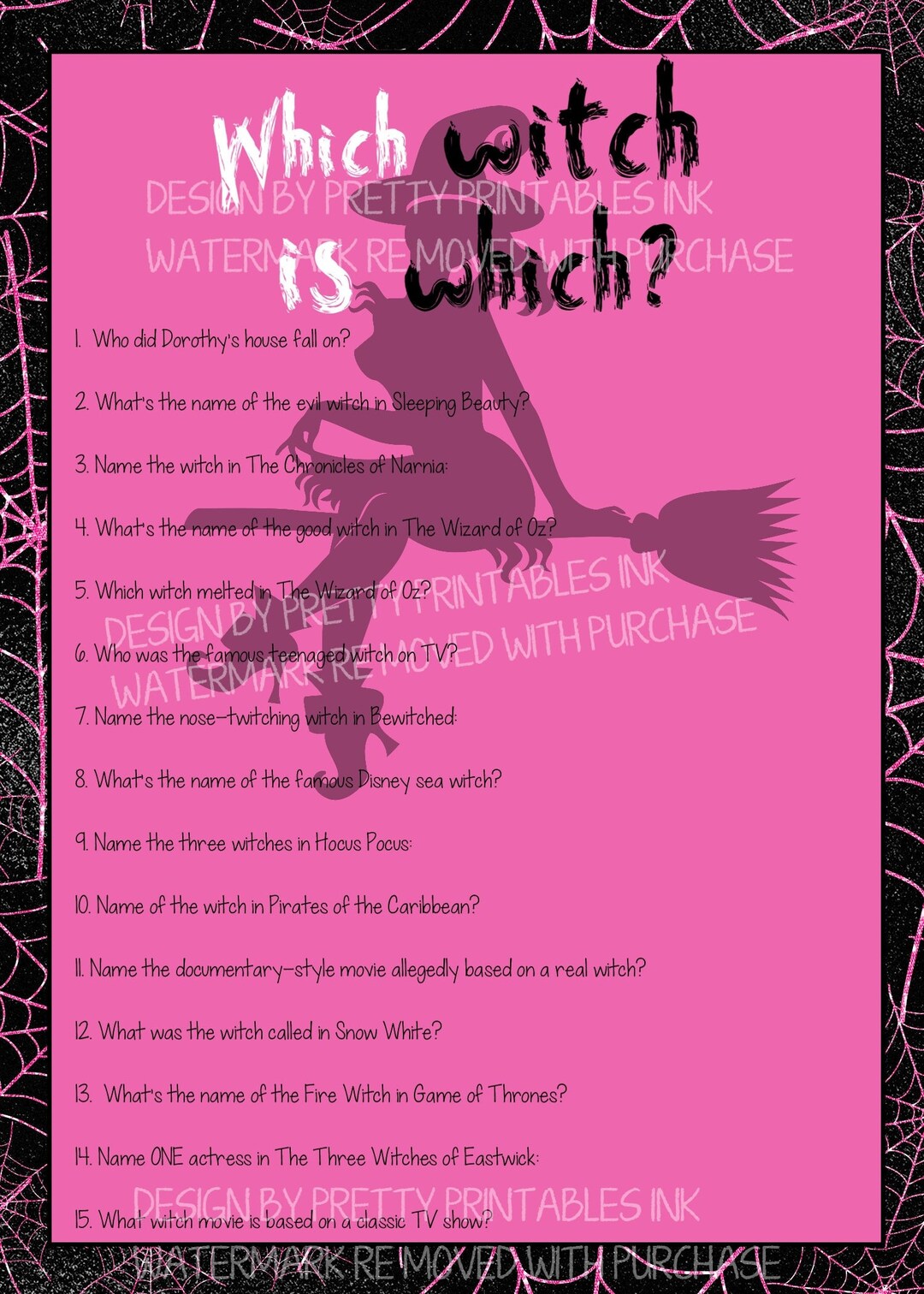 Which Witch Trivia Game: Adult Halloween Party (printable) - Etsy