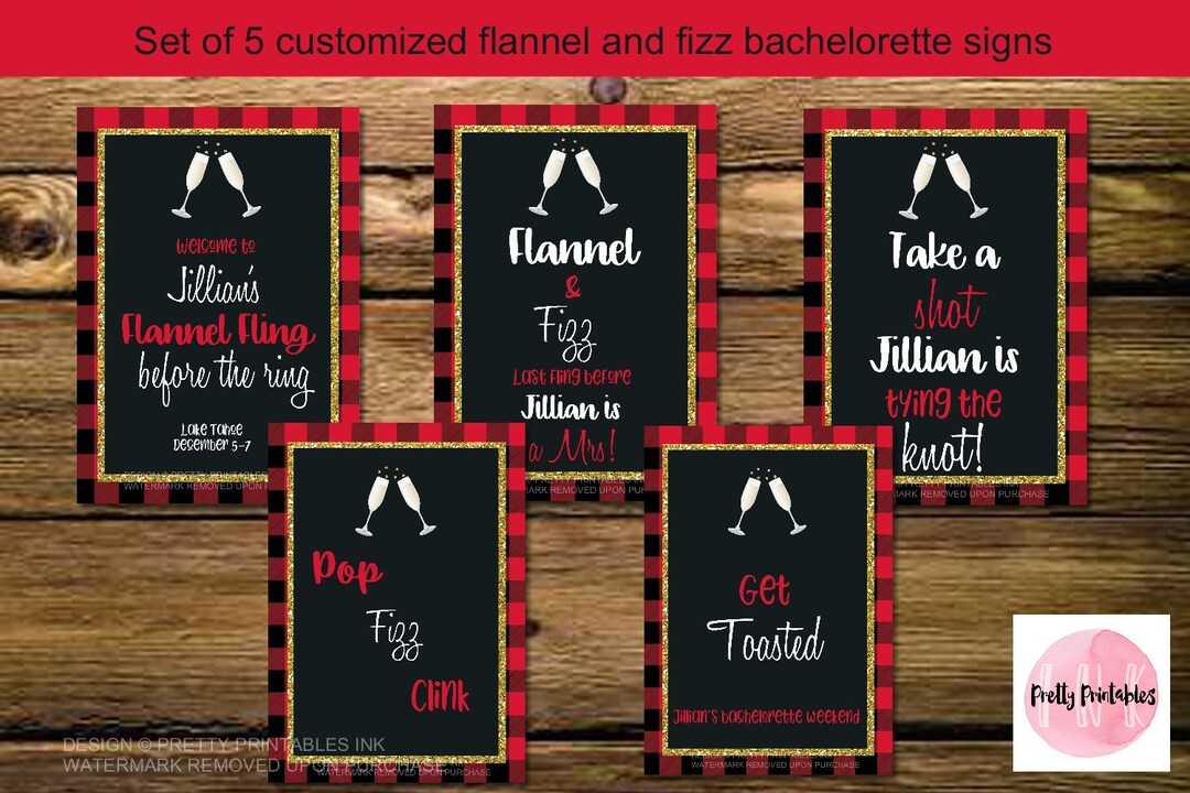 Flannel and Fizz Bachelorette Sign Bundle (set of 5), Flannel ...