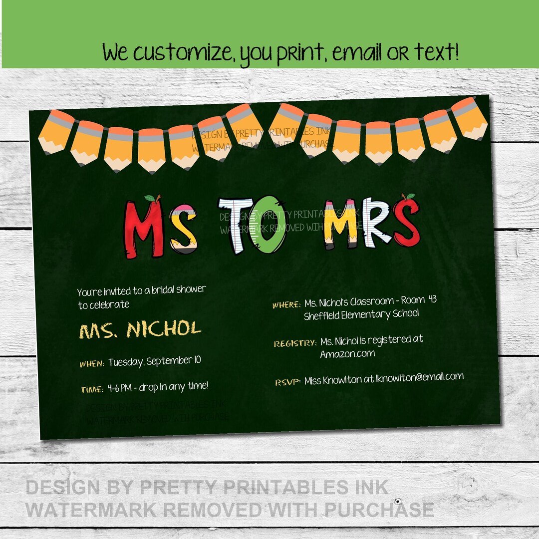 Teacher Wedding Shower Invitation | Teacher Bridal Shower Invitation ...