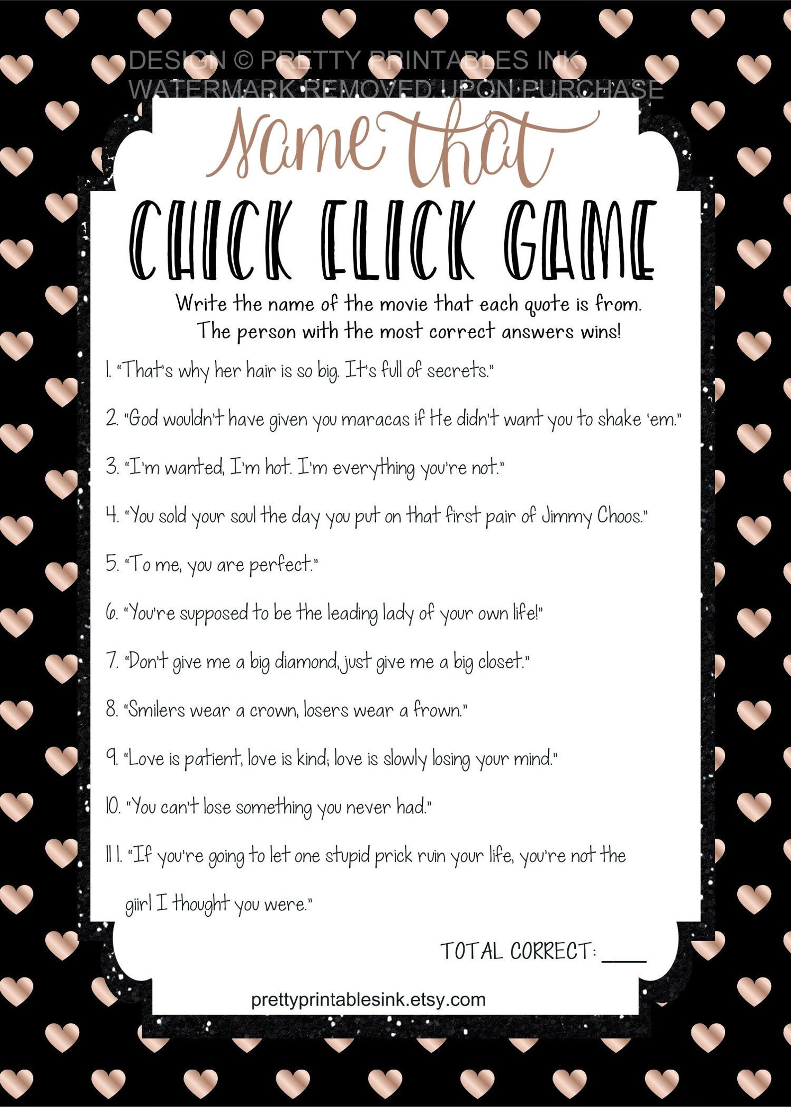 Name That Chick Flick Game Printable Girls Night in Game | Etsy Canada