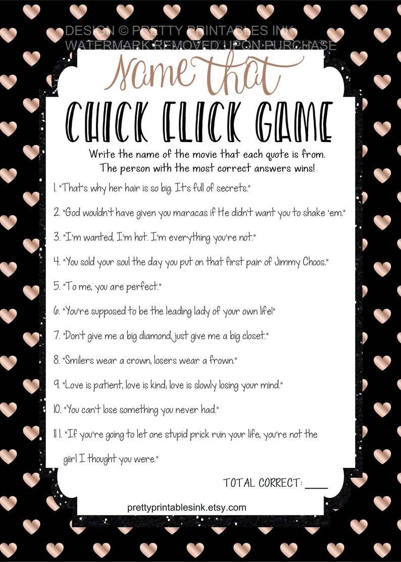 Name That Chick Flick Game Printable Girls Night in Game - Etsy Canada
