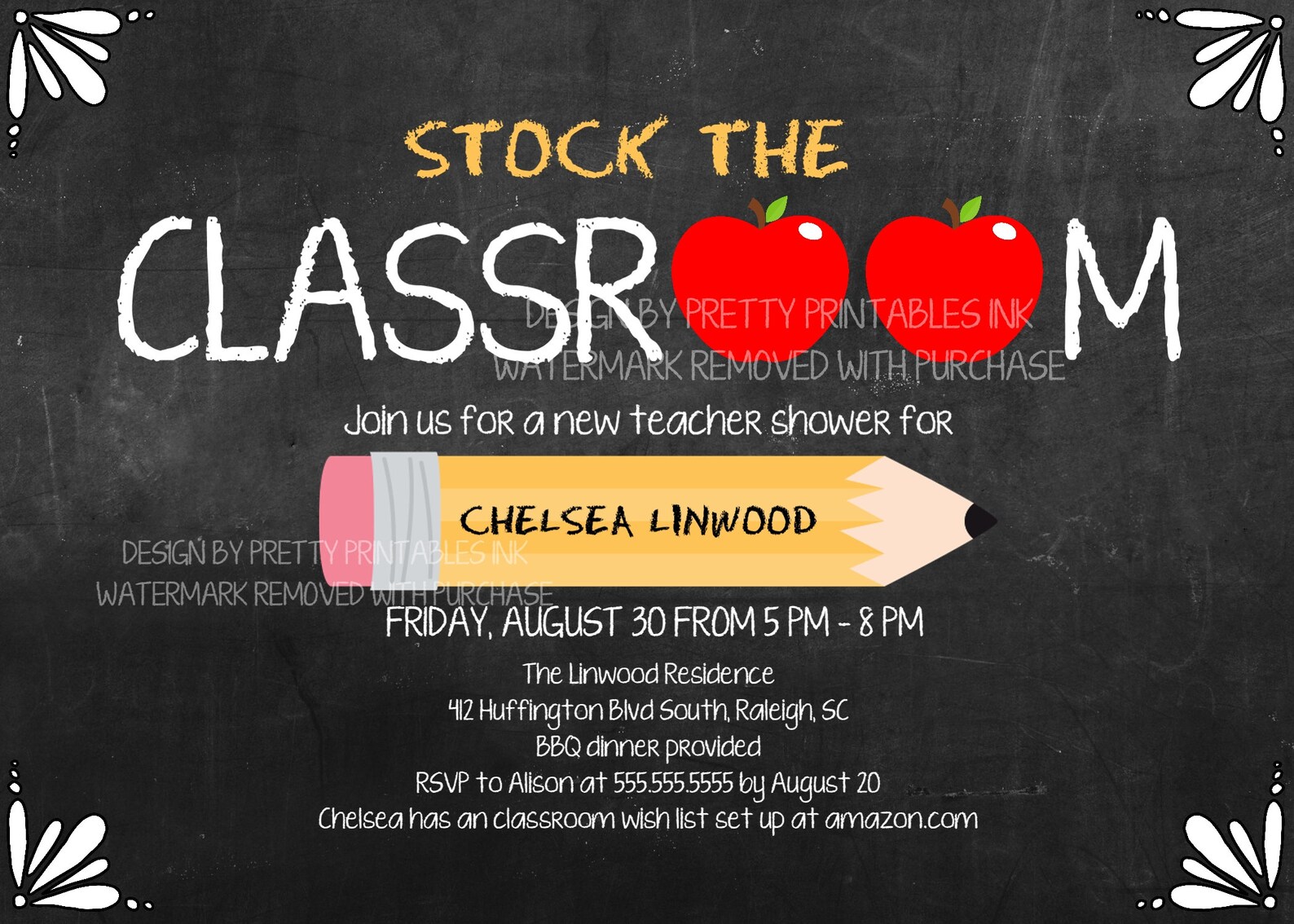 New Teacher Shower Invitation, Stock the Classroom Invitation, Teacher ...