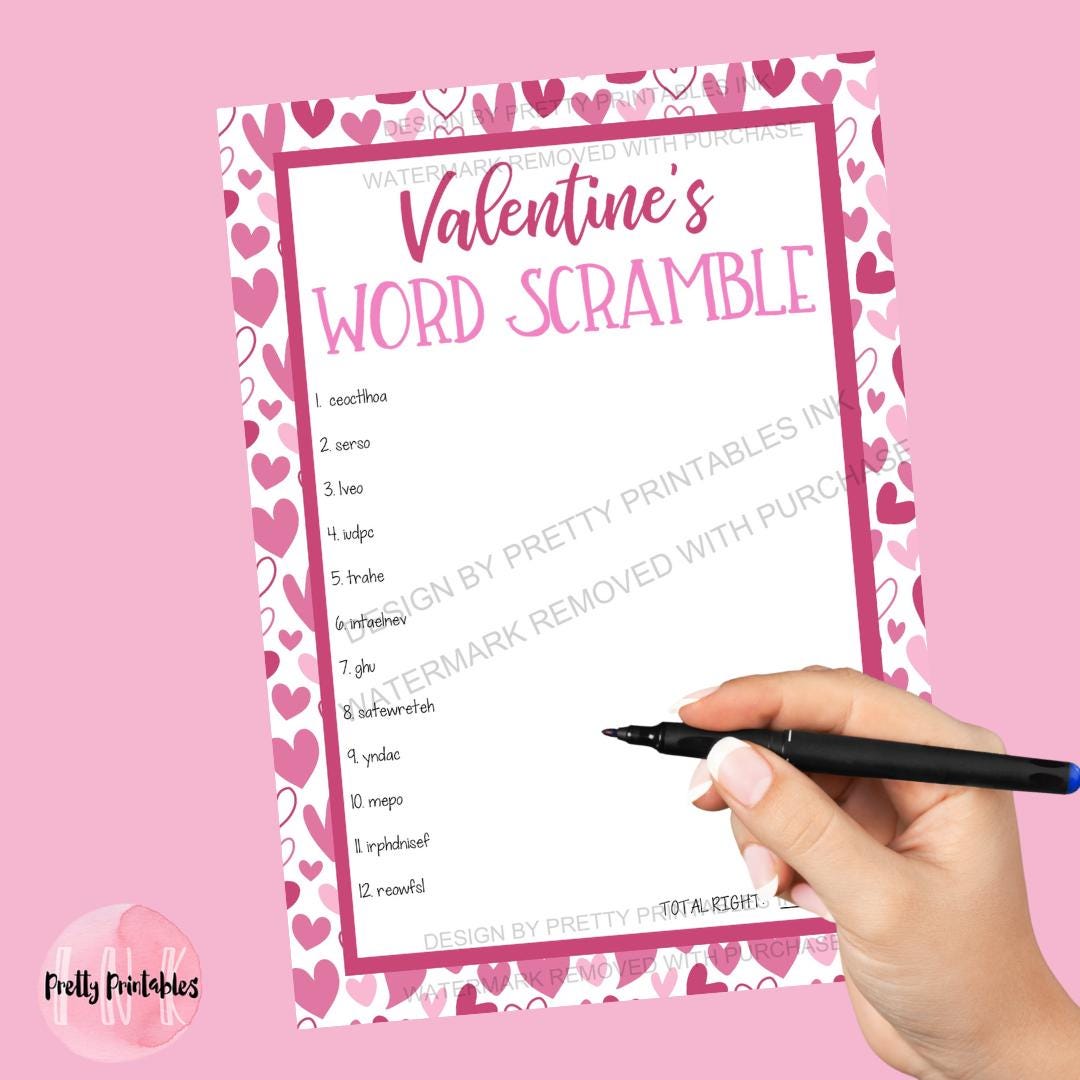 Valentine Word Scramble Printable - Kids Valentine's Day Games ...