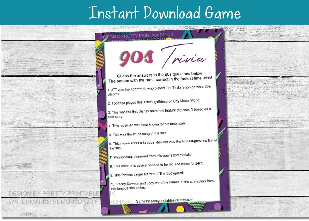 90s Trivia Game: Printable Party Quiz (digital Download) - Etsy