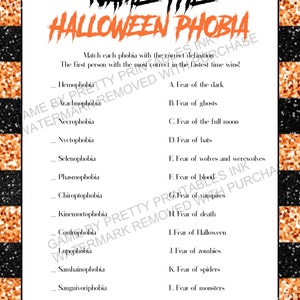 Halloween Party Game Name That Phobia Game Halloween Phobia Matching ...