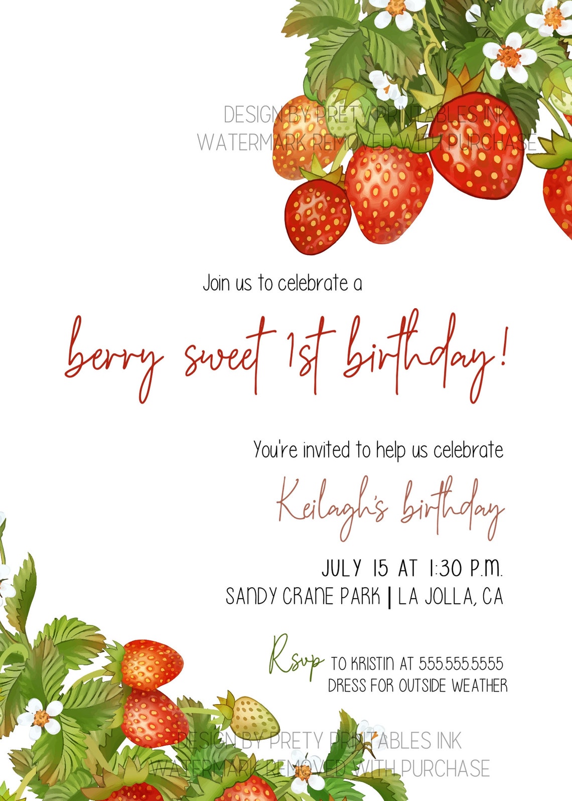 Berry First Birthday Invitation 1st Birthday Invitation - Etsy