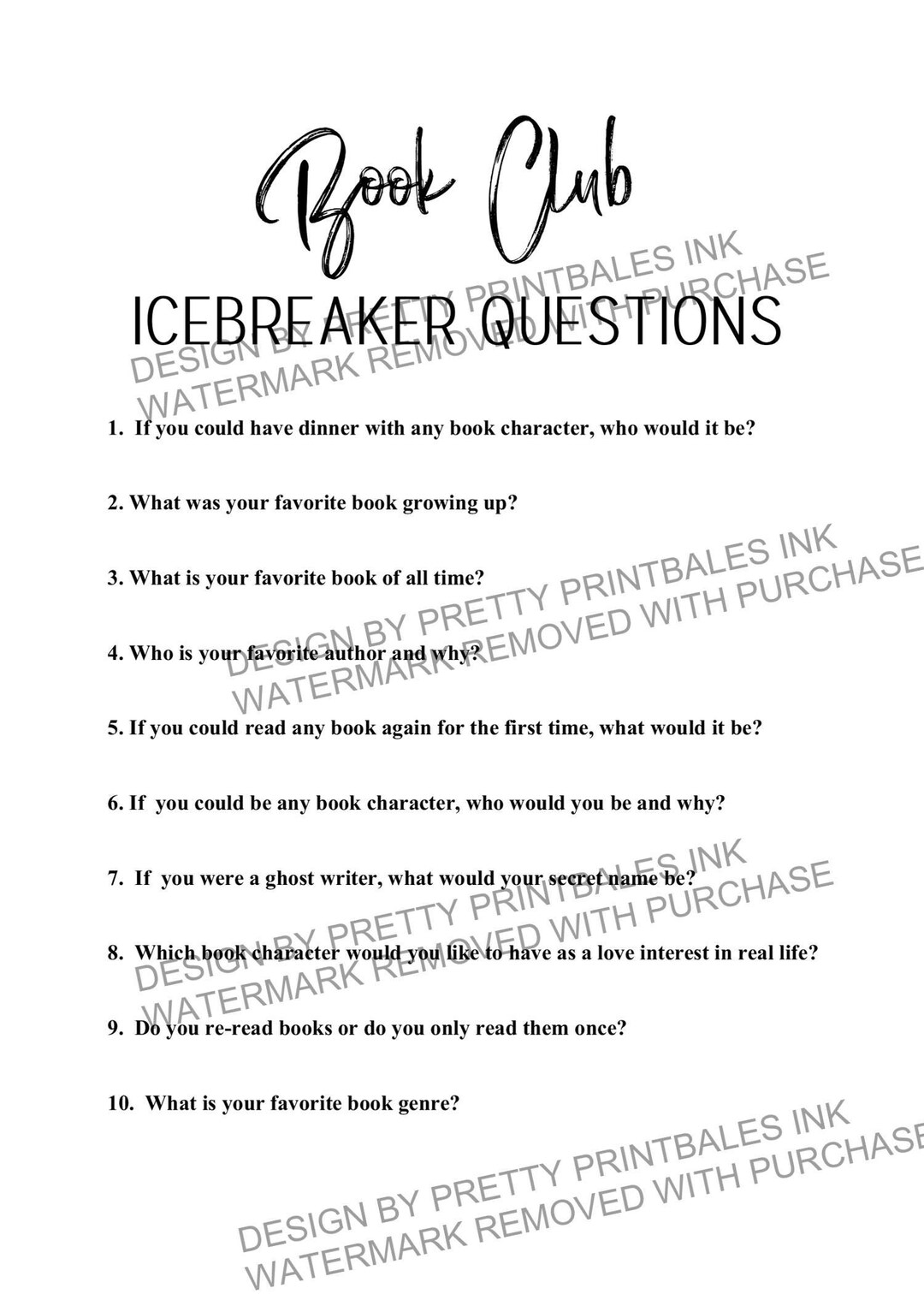 Book Club Game, Book Club Icebreaker Game, Book Club Printable Game ...