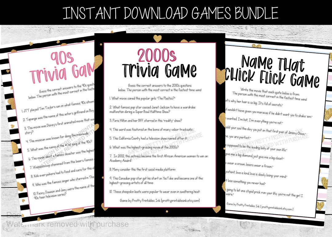 Girls Night Trivia Games: 90s and 2000s Quiz, Chick Flick Game (digital ...