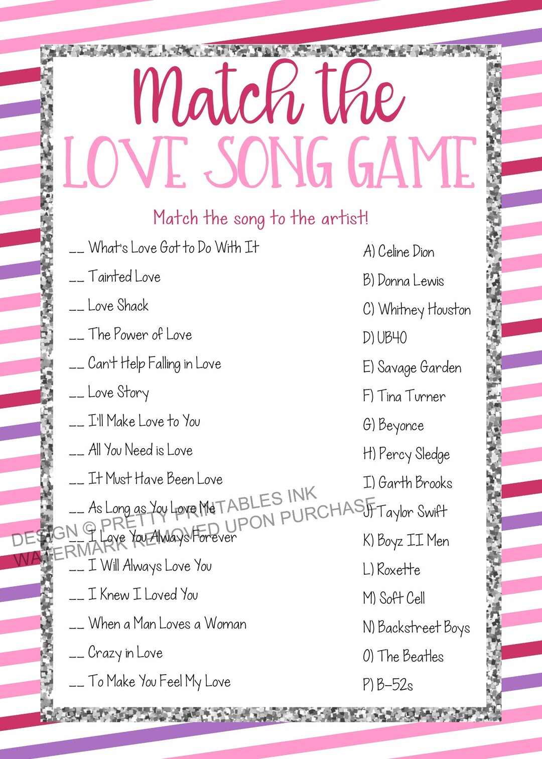 Printable Valentine's Day Game, Valentine's Party Game, Galentine's ...