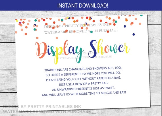 Instant Download Display Shower Insert, Display Shower Card, Display ...