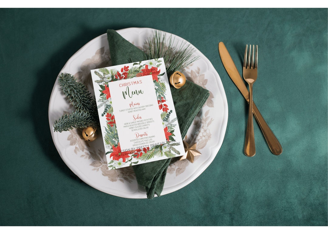 Christmas Menu Printable, Christmas Dinner Menu, Greenery Christmas ...