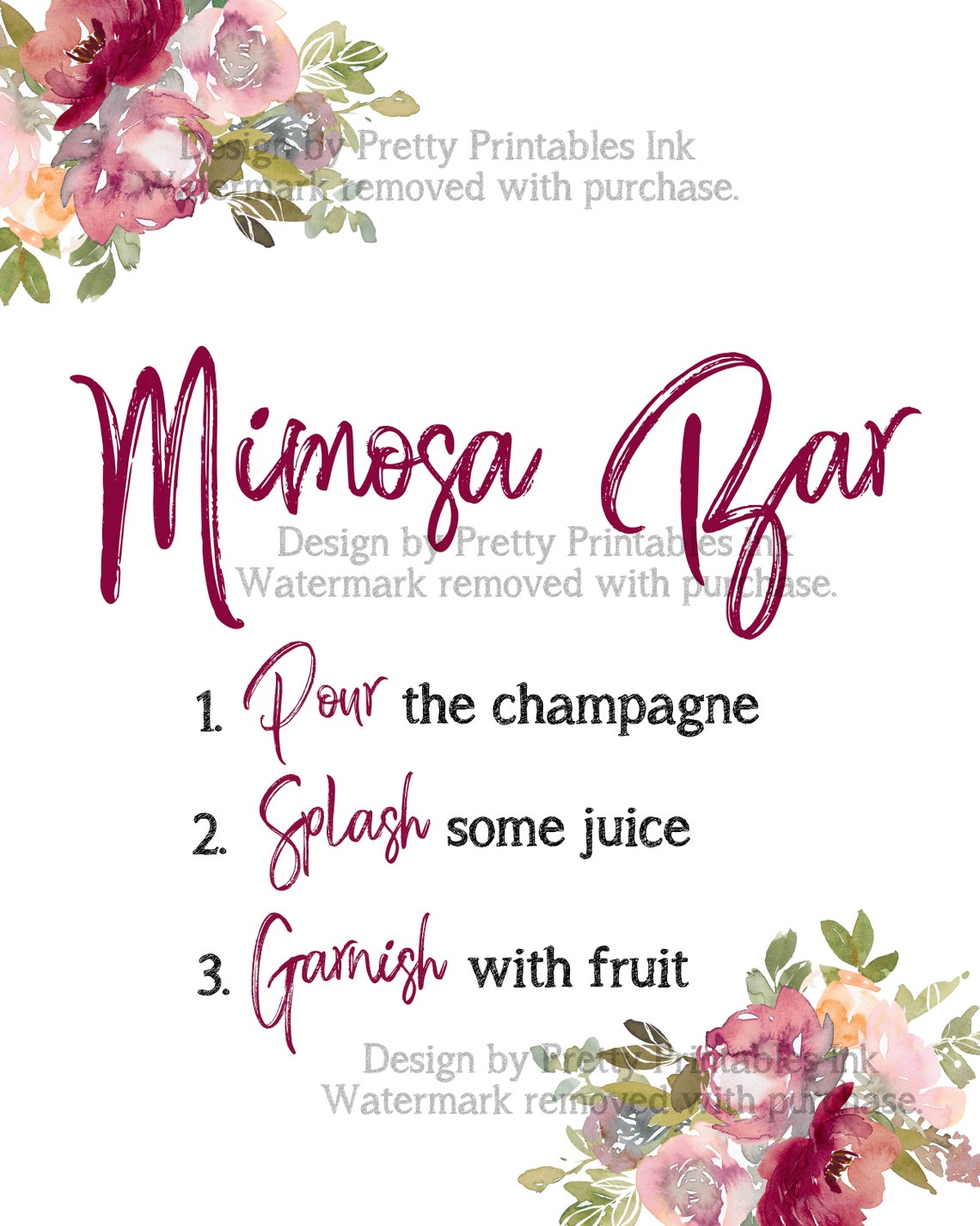 Mimosa Bar Sign Printable Floral Mimosa Bar Sign Bubbly Bar - Etsy