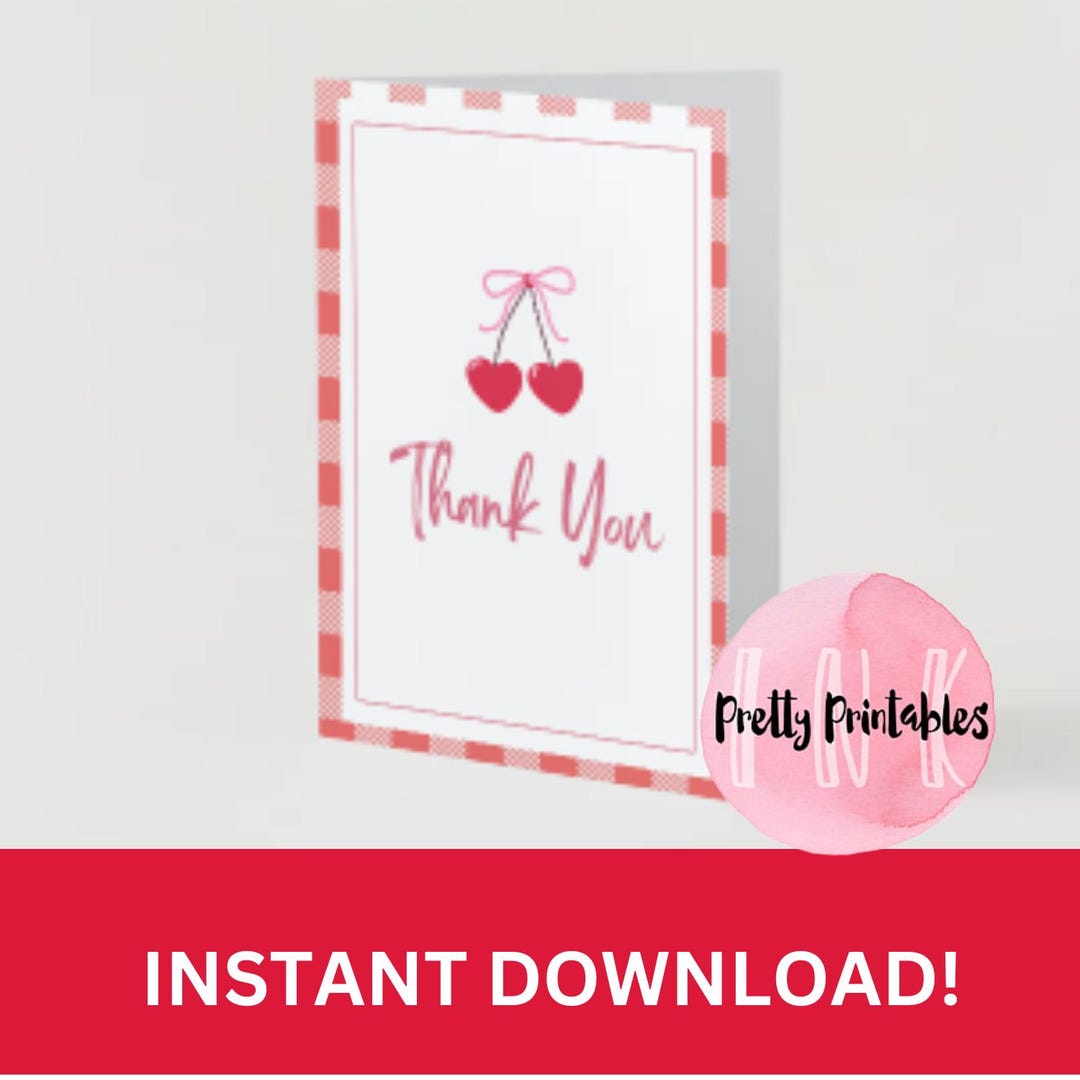 Cherry Thank You Card: Printable Folded Card (PDF) - Etsy