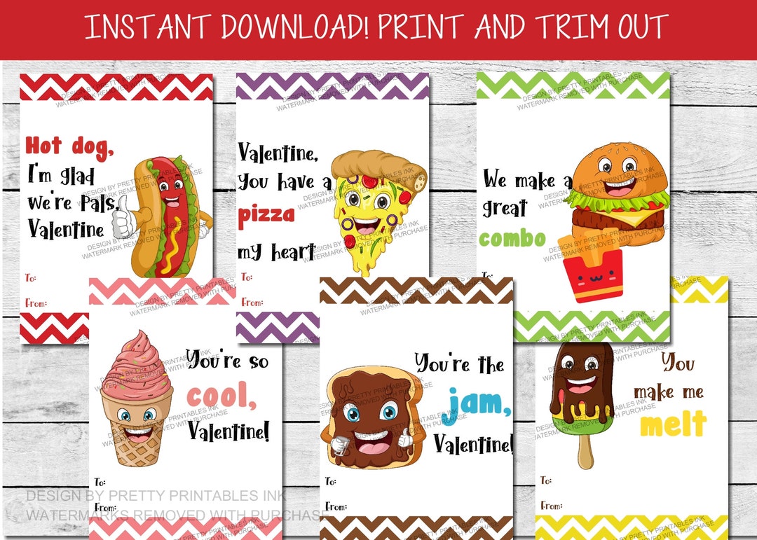 Kids Valentines Cards Printable | Food Valentine Cards | Classroom ...