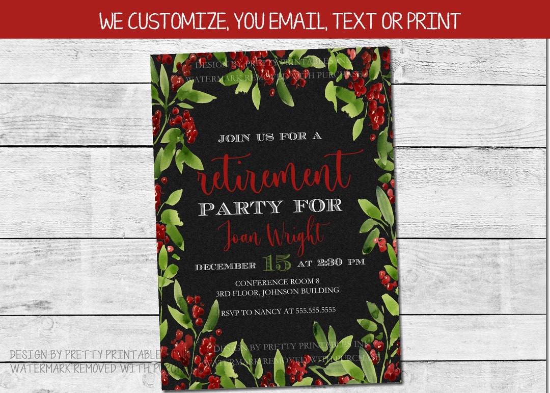 Printable Retirement Party Invitation, Christmas Retirement Invitation ...