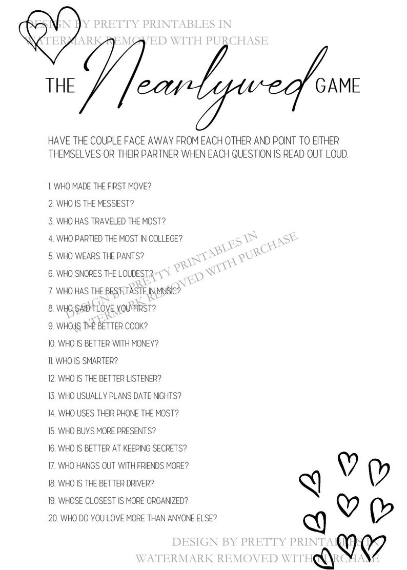 Instant Download Engagement Party Game, the Nearlywed Game, Minimalist ...