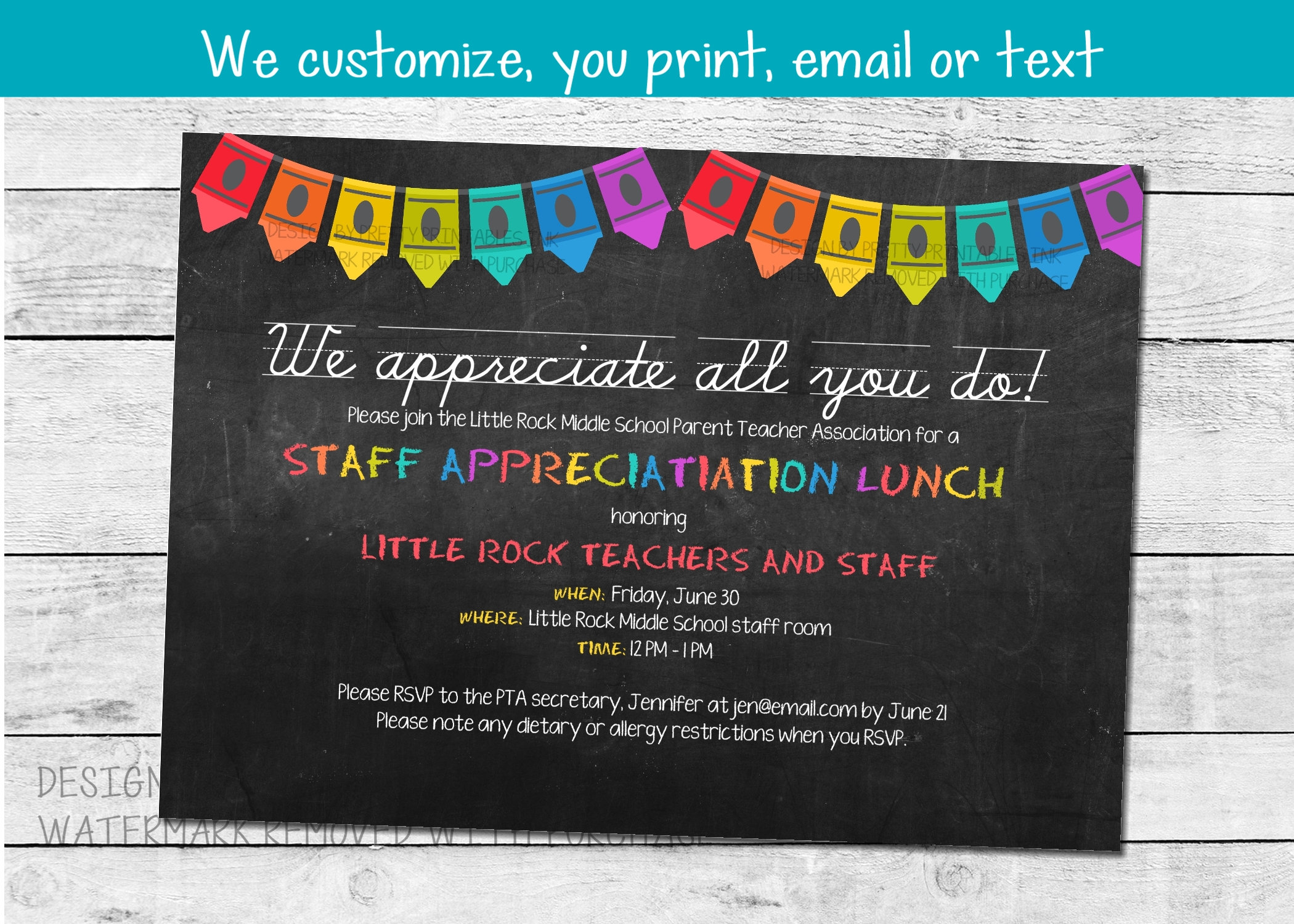 Printable Teacher Appreciation Invitation, School Staff Appreciation ...