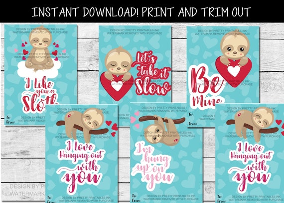 Sloth Valentines Cards Printable, Kids Valentines Cards, Classroom ...
