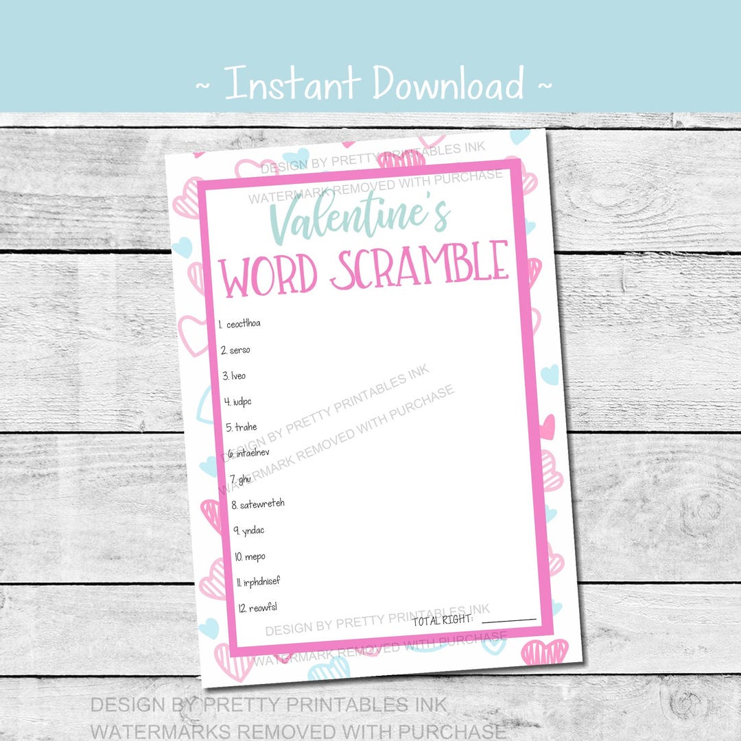 Valentine's Day Word Scramble Game - Printable Instant Download With ...