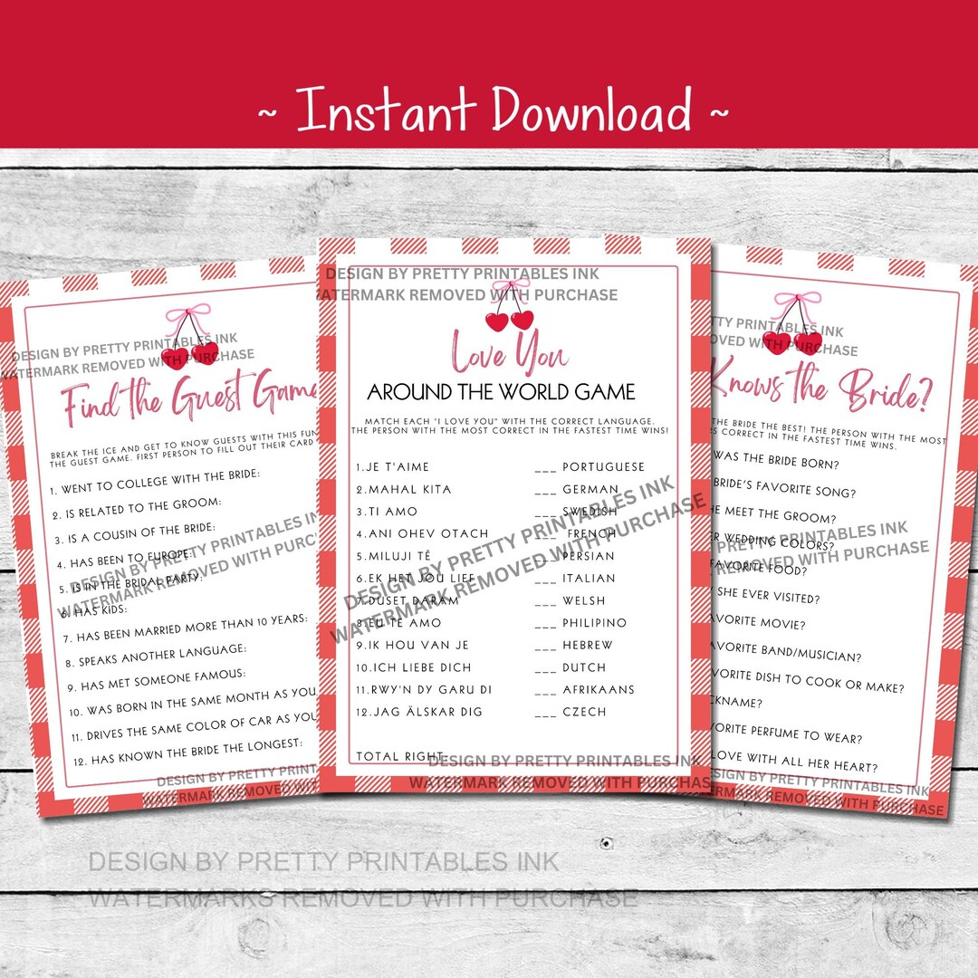 Cherry Bridal Shower Game Bundle, Coquette Bridal Shower Games Pack ...