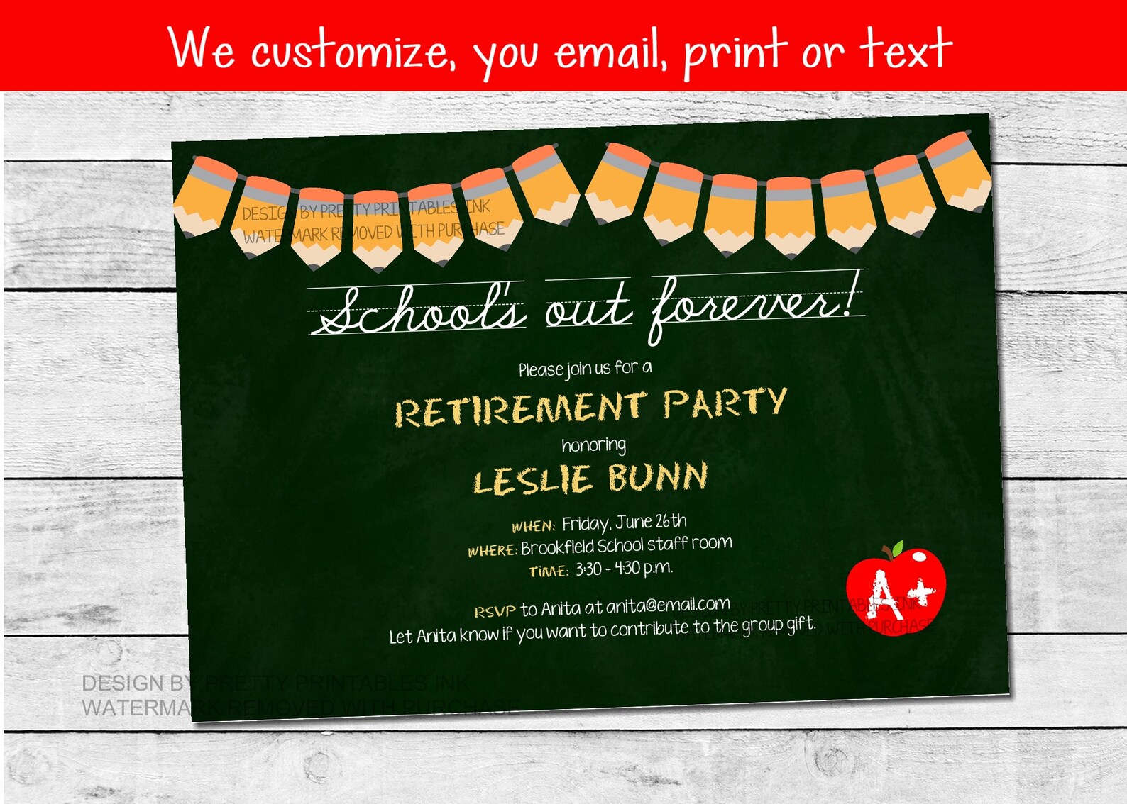 Teacher Retirement Party Invitation printable Teacher Retirement Invite ...