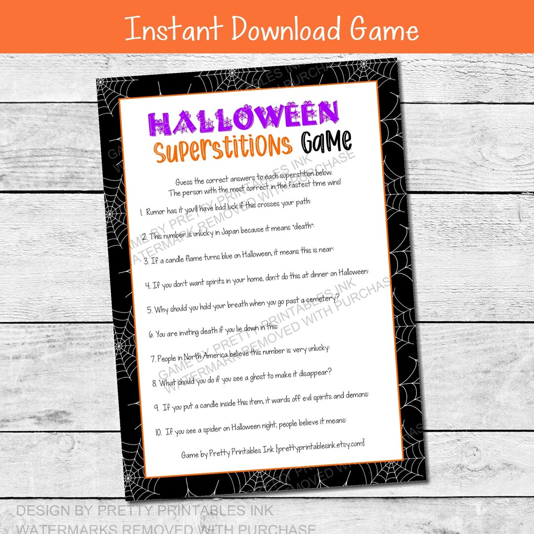 Halloween Superstitions Game: Spooky Activity for Adults and Teens (PDF ...